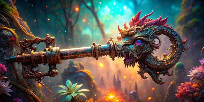 Enchanted Dragon Key in a Mystical Forest Setting. Generative AI Stock ...