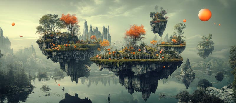 Enchanted Dreamscape: a Surreal World of Floating Mountains, Glowing ...