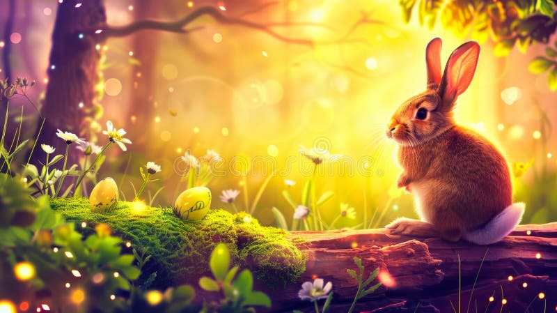 Enchanted Easter Bunny Encounter in the Forest Stock Illustration ...