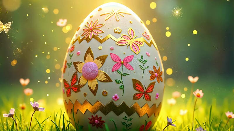 Magical Easter Egg with Floral Patterns and Glowing Light Rotation ...