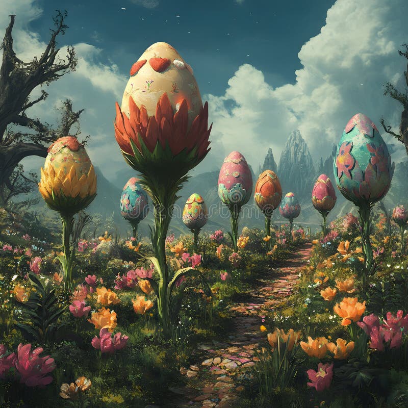 Enchanted Easter Egg Garden Path Spring Fantasy Art Eggs Scene Decor ...