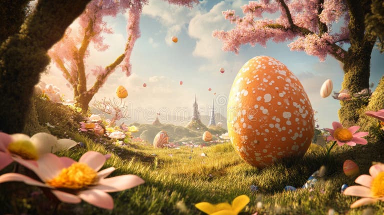 Enchanted Easter Egg Hunt in a Spring Fantasy Landscape Stock ...