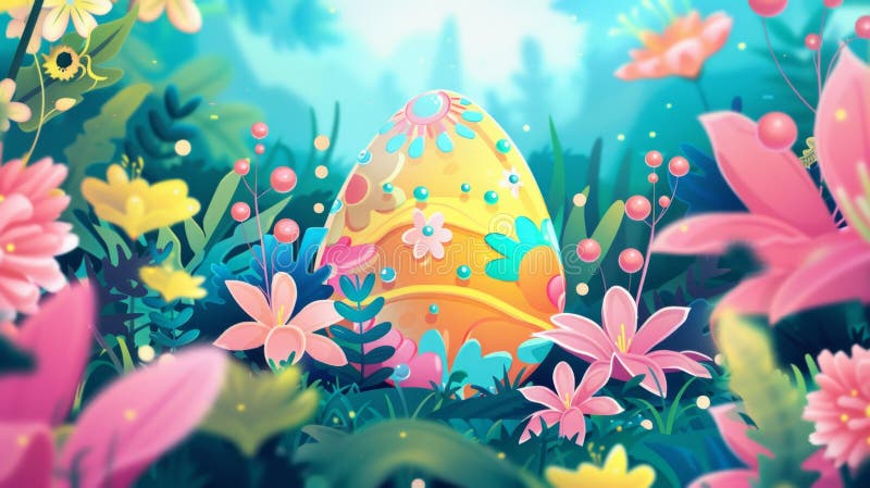 Enchanted Easter Egg in a Magical Floral Meadow Stock Image - Image of ...