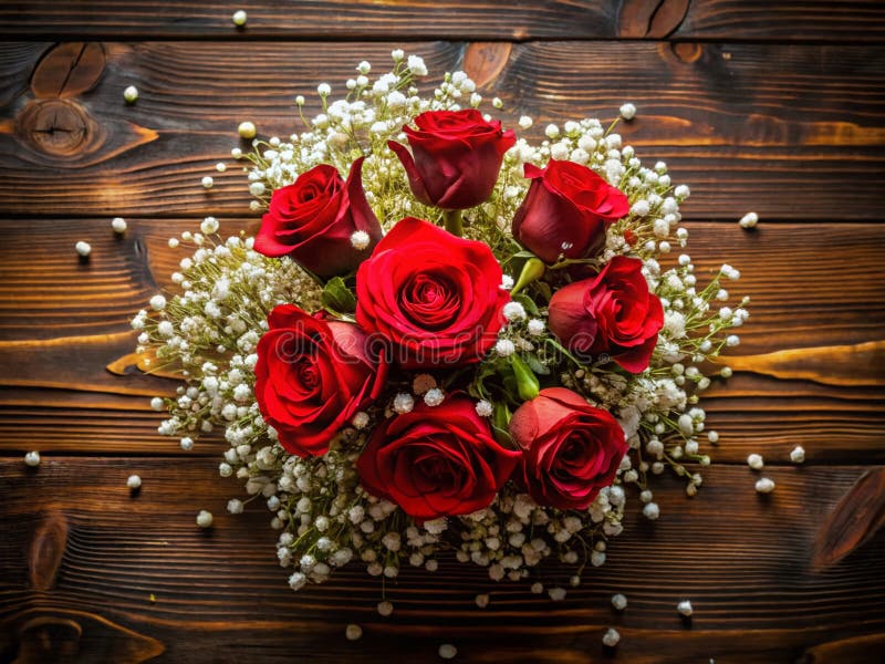 Enchanted Evening a Romantic Flat Lay of Deep Red Roses and Delicate ...