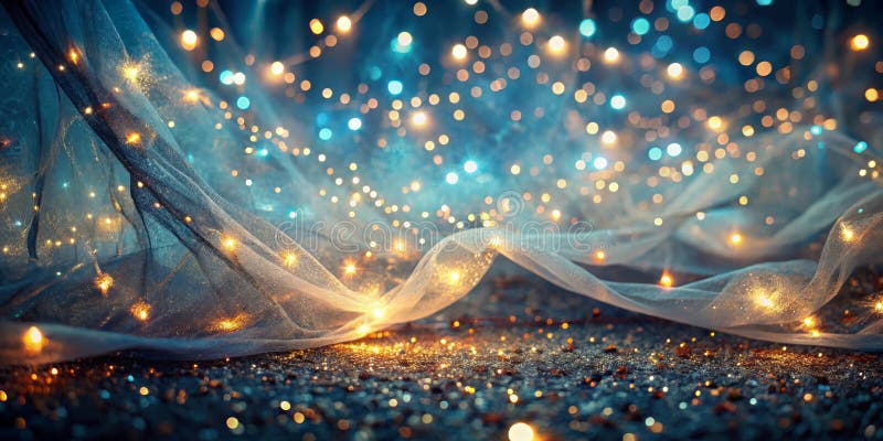 Enchanted Evening Sparkling Lights Draped on Shimmering Fabric ...