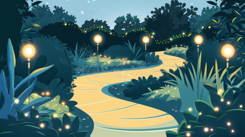 Enchanted Evening Walk through Illuminated Park Path Stock Image ...