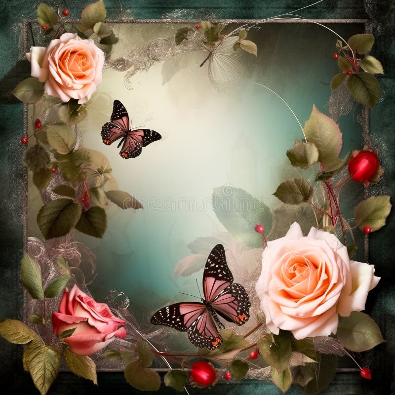 Generative AI: Enchanted Fairy Tale Frame with Flowers Stock ...