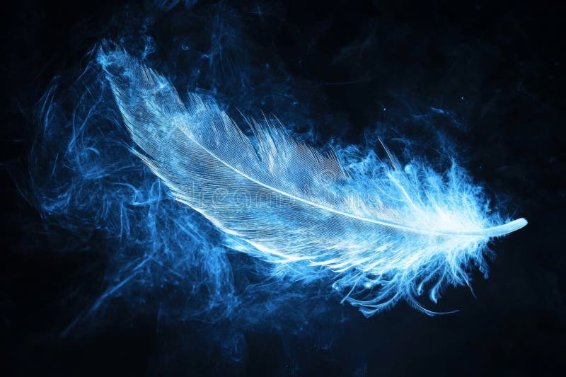 Enchanted Feather in a Mystical Blue Light Stock Illustration ...