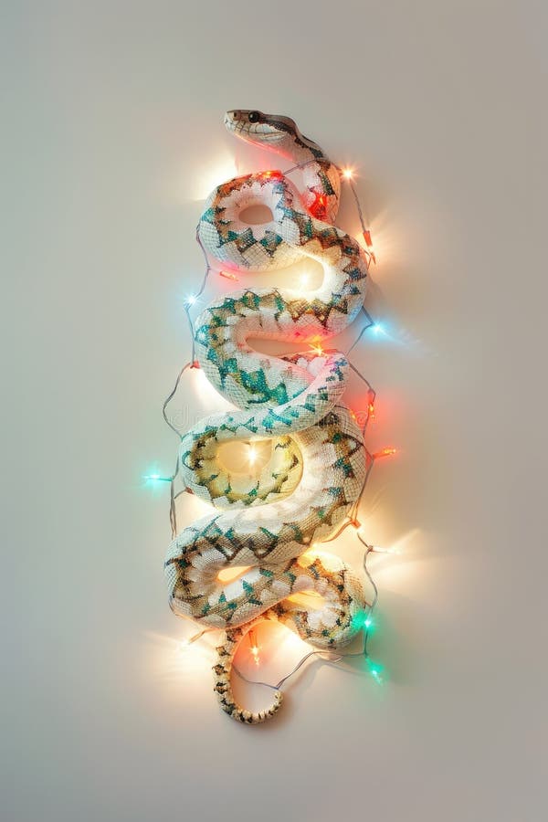 Enchanted Festive Serpent Wrapped in Christmas Lights and Pine Stock ...