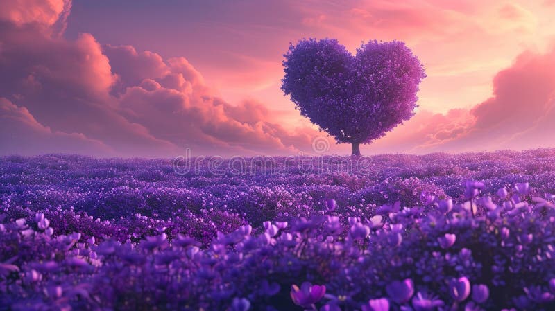 Enchanted Field of Purple Flowers. Stock Illustration - Illustration of ...