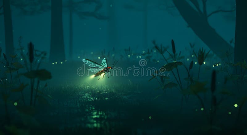 Enchanted Firefly Flight through a Mystical Night Forest Stock ...