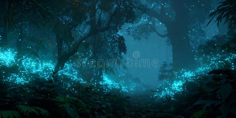 Enchanted Firefly Forest Magical Night Scene Stock Illustration ...