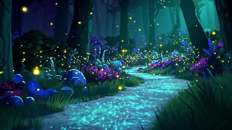 Enchanted Firefly Forest Path Stock Video - Video of vibrant, flora ...
