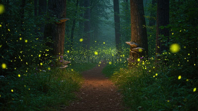 Enchanted Firefly Forest Path Stock Illustration - Illustration of ...