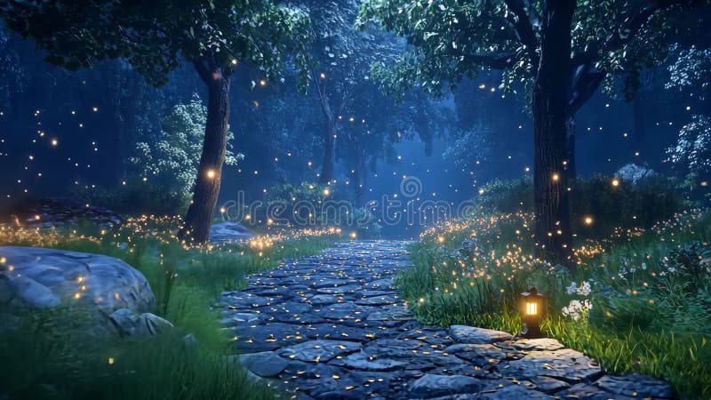 Enchanted Firefly Forest Path Stock Video - Video of scene, artwork ...