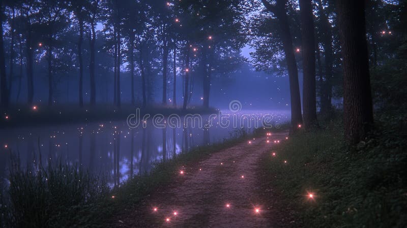 Enchanted Firefly Forest Path Stock Illustration - Illustration of ...