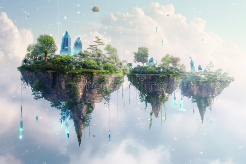 Enchanted Floating Islands with Crystalline Structures. Serene Islands ...