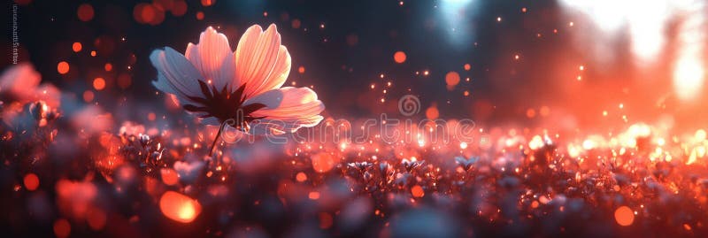 Enchanted Flower in Glowing Field at Twilight with Sparkling Bokeh ...
