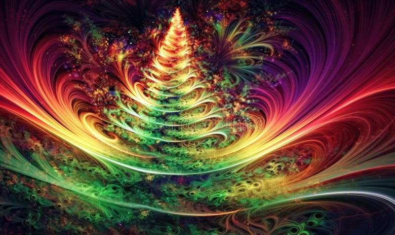 Enchanted Forest with Abstract Christmas Tree and Twinkling Lights ...