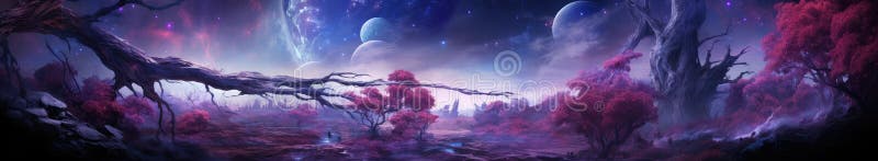 Enchanted Forest of an Alien World with Celestial Moons in the Sky ...