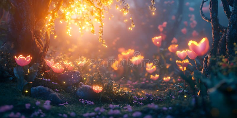 Enchanted Forest Background Magical Fantasy Nature Wallpaper Stock ...