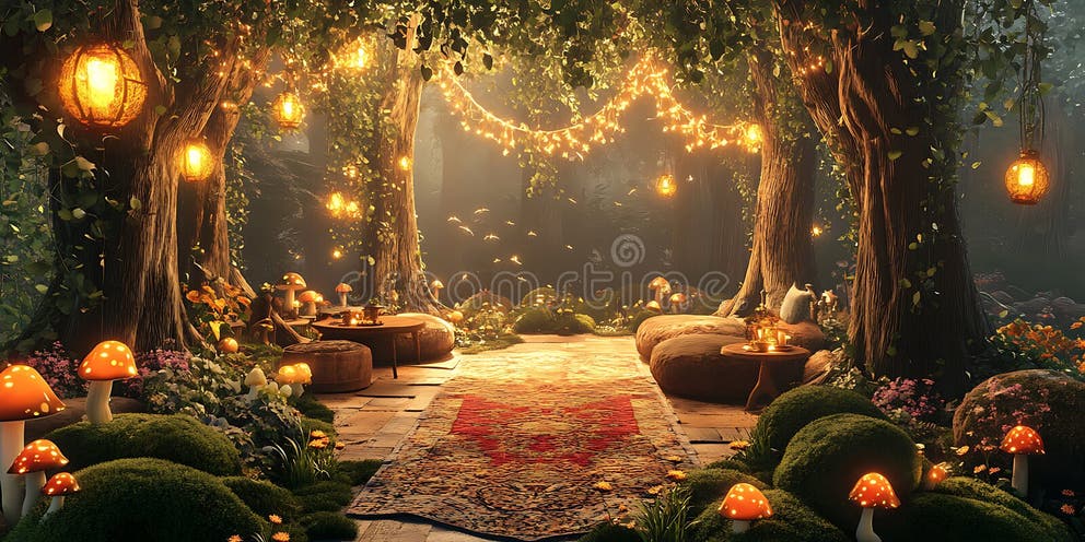 Enchanted Forest Background Magical Lights and Fairy Tale Setting Stock ...