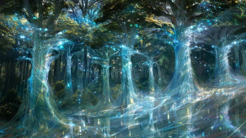 Enchanted Forest with Bioluminescent Trees and Magical Light Trails ...