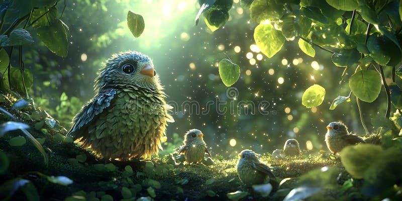 Enchanted Forest Bird Fantasy Art Stock Illustration - Illustration of ...