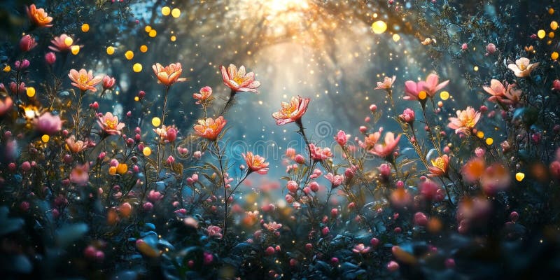 Enchanted Forest Blooms - a Magical Floral Display Stock Illustration ...