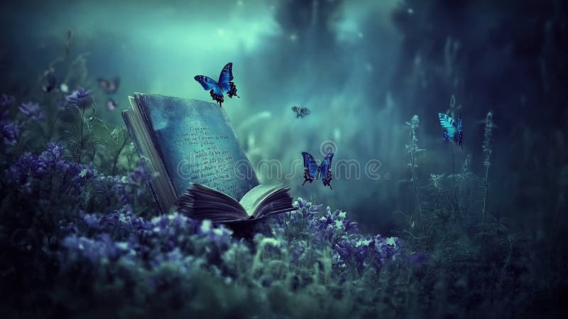 Enchanted Forest Book, Butterflies, Magic, Fantasy, Night Stock Photo ...