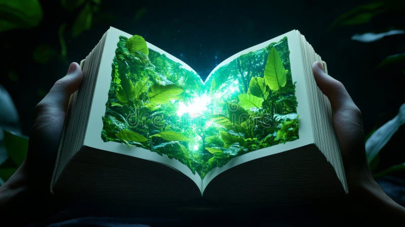Enchanted Forest Book Dig a Mystical Forest Emerges from an Antique Book Symbolizing Nature ...