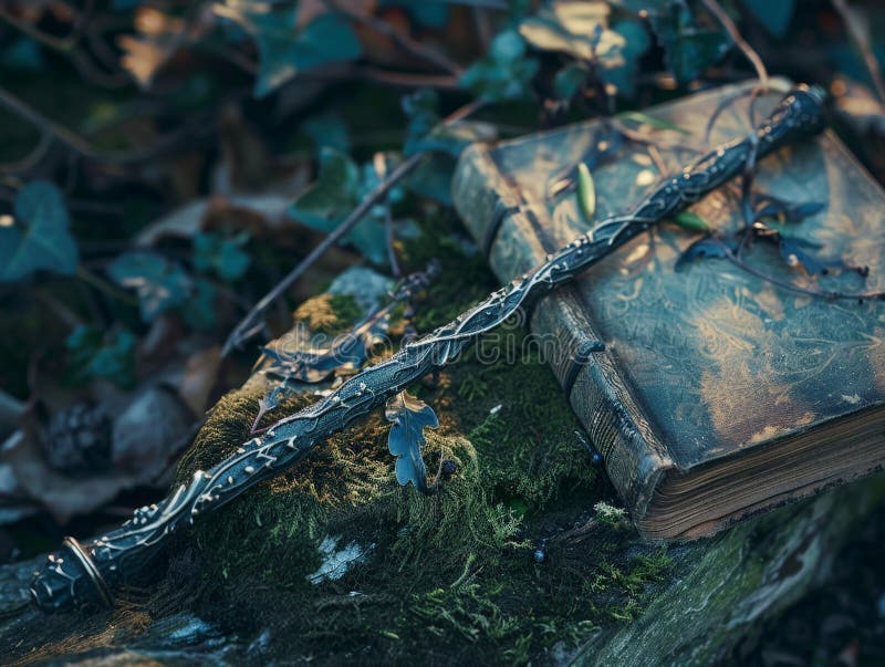 Enchanted Forest Book with Magical Sword Stock Illustration ...