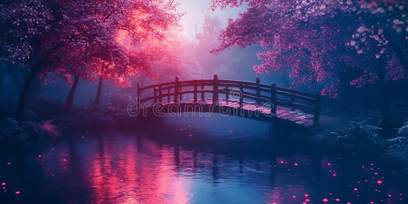 Enchanted Forest Bridge Fantasy Landscape Wallpaper Stock Illustration ...