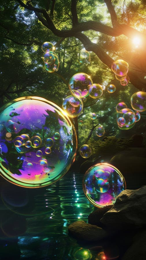 Enchanted Forest Bubbles - Magical Nature Scenery Stock Image - Image ...