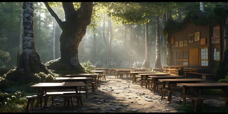 Enchanted Forest Cafe Magical Outdoor Dining Background Wallpaper Stock ...