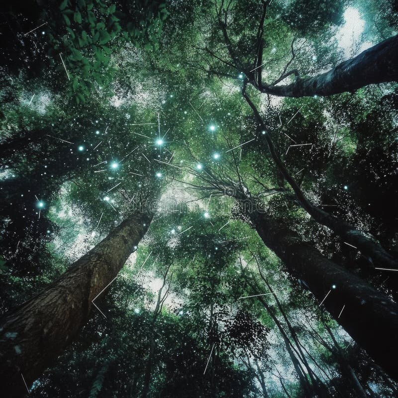 Enchanted Forest Leaves Green Background Stars Stock Photos - Free ...