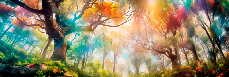 Enchanted Forest Canopy, with Whimsical Trees and Soft, Ethereal ...