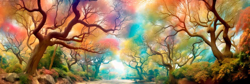 Enchanted Forest Canopy, with Whimsical Trees and Soft, Ethereal ...