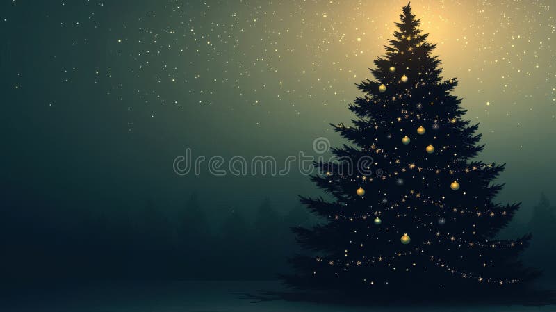 Enchanted Forest Christmas Tree with Golden Lights in Mystical Winter ...