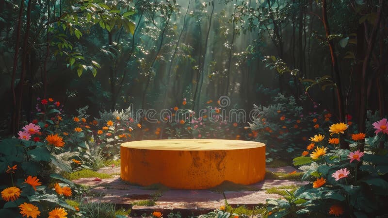 Enchanted Forest Clearing with Yellow Table - Generative Ai Stock ...