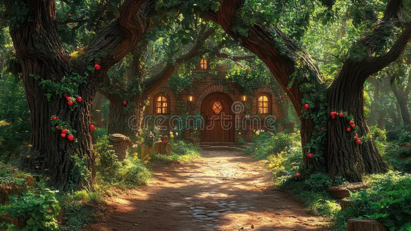 Enchanted Forest Cottage Path Stock Photo - Image of green, exploration ...