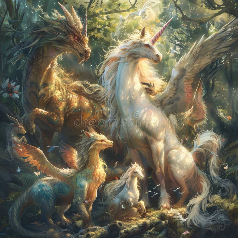 Enchanted Forest Creatures with Unicorn, Dragon, and Exotic Animals ...
