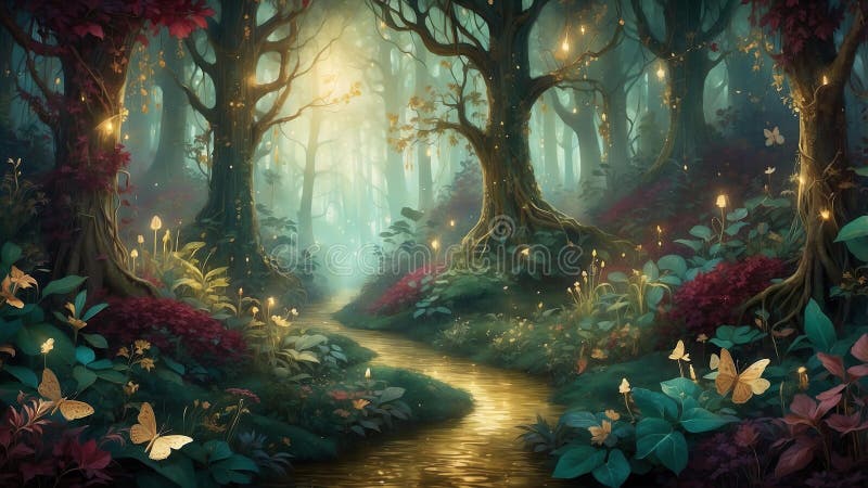 Enchanted Forest Deep Forest Greens Rich Burgundy and Ai Generated ...