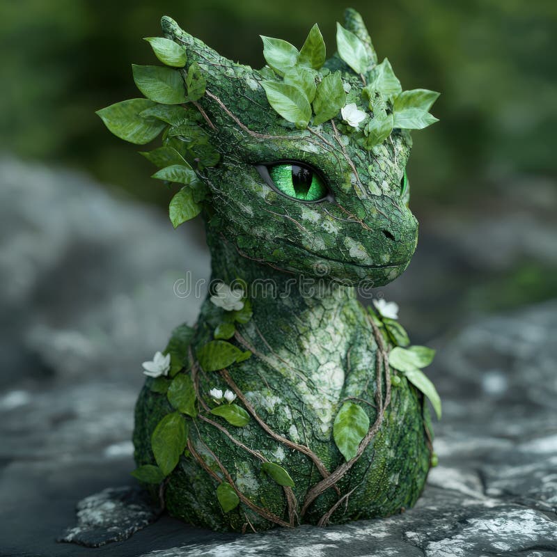 Enchanted Forest Dragon Statue Stock Illustration - Illustration of ...