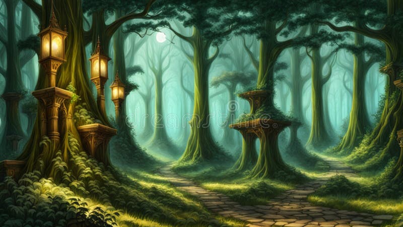 Enchanted Forest Embracing Ethereal Lighting Stock Illustration ...