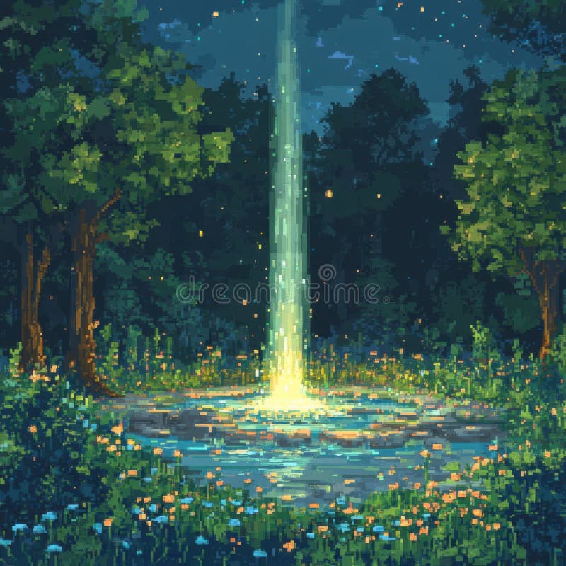 Enchanted Forest with Ethereal Light Streaming Down at Night Stock ...