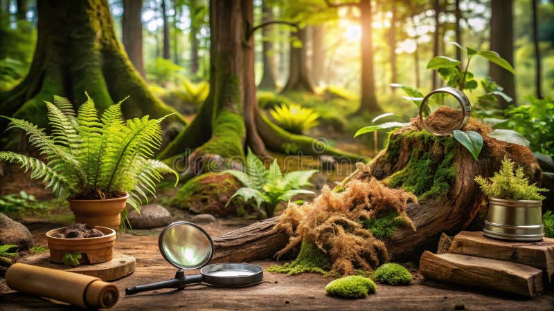 Enchanted Forest Exploration Botanical Study with Magnifying Glass and ...