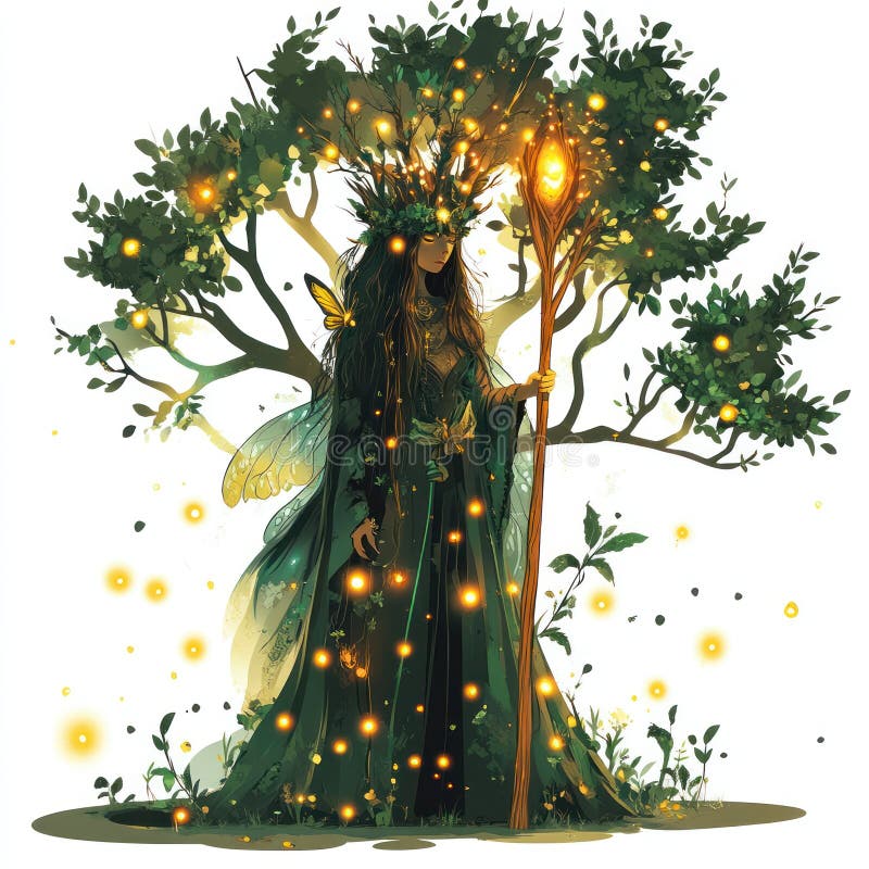 Enchanted Forest Fairy Illustration Glowing Lights Magical Tree Stock ...