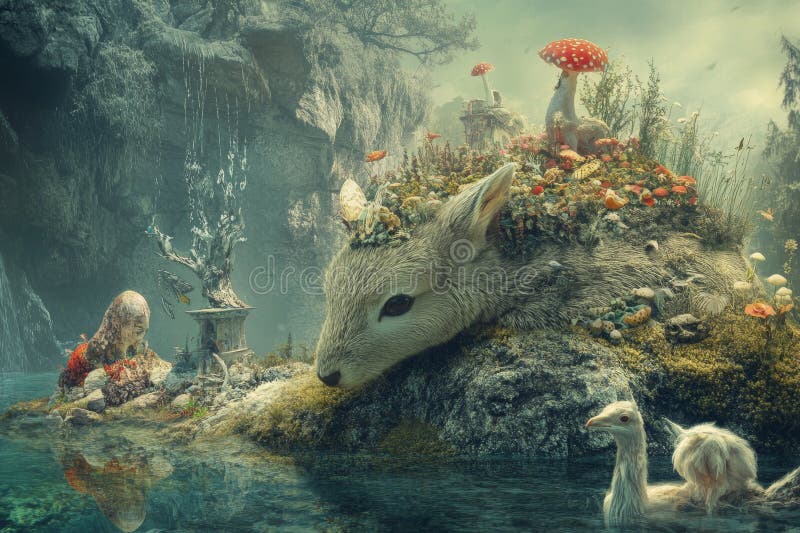 Enchanted Forest with Fantasy Creatures and Vibrant Flora and Fauna ...