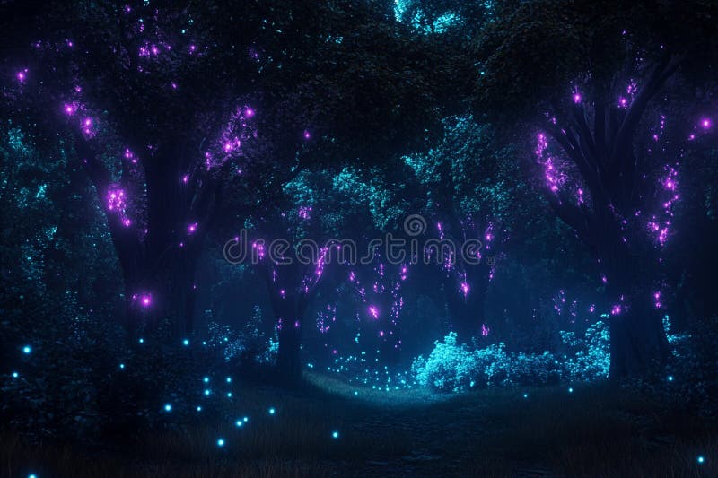 Enchanted Forest Filled with Glowing Lights and Magical Atmosphere at ...
